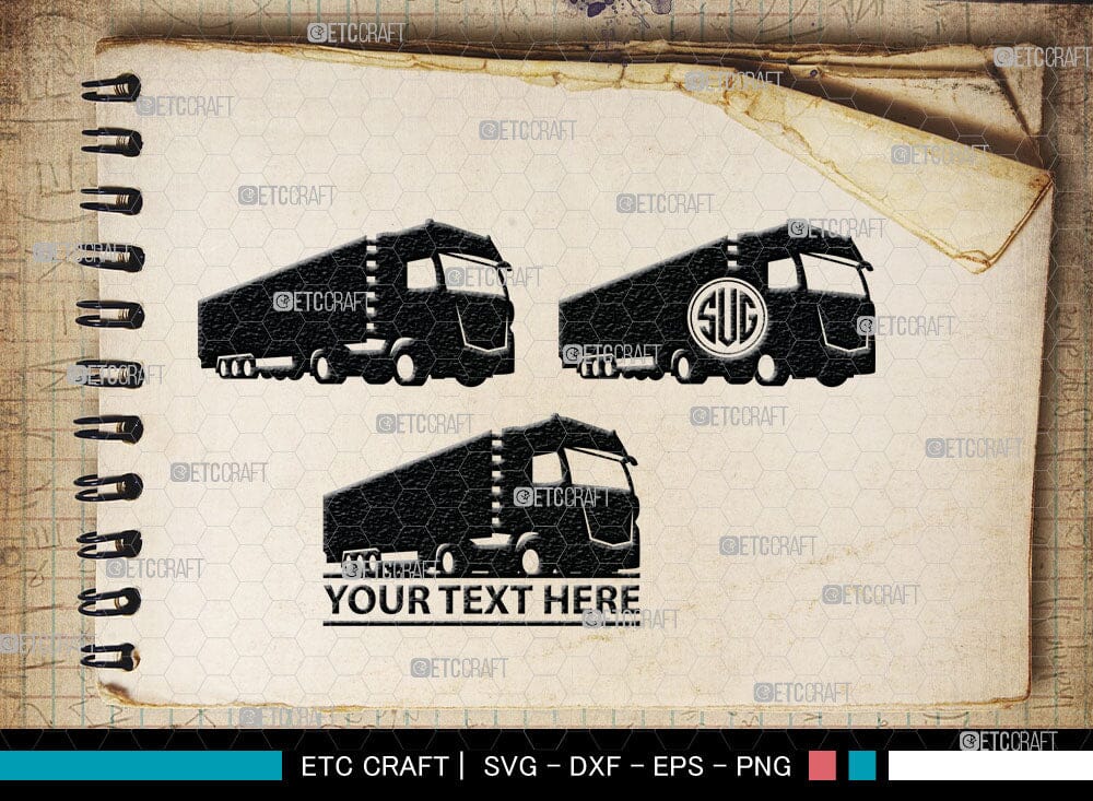 Truck Monogram, Truck Silhouette, Pickup Truck Svg, Container Svg, Semi ...