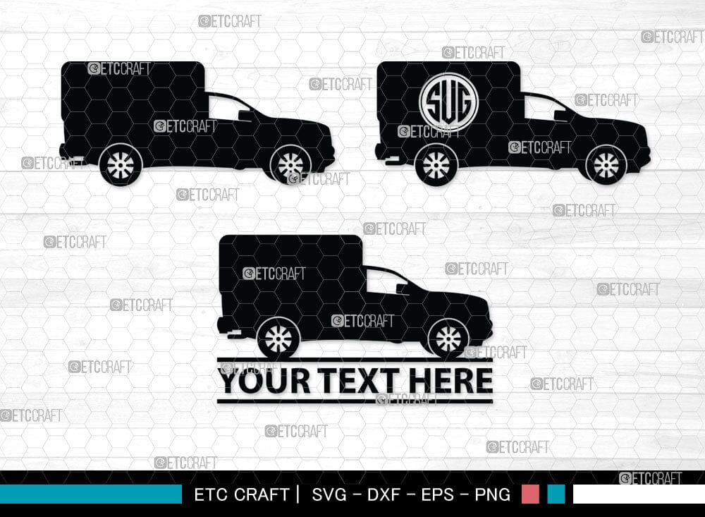 Truck Monogram, Truck Silhouette, Pickup Truck Svg, Container Svg, Semi ...