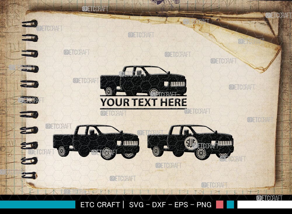 Truck Monogram, Truck Silhouette, Pickup Truck Svg, Container Svg, Semi ...