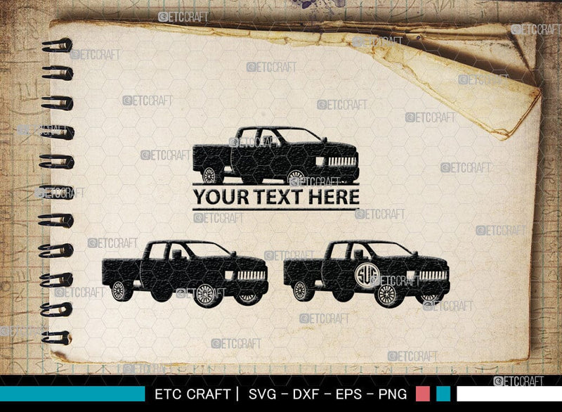 Truck Monogram, Truck Silhouette, Pickup Truck Svg, Container Svg, Semi ...