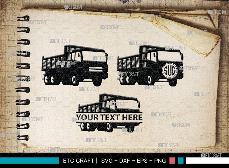Truck Monogram, Truck Silhouette, Pickup Truck Svg, Container Svg, Semi ...