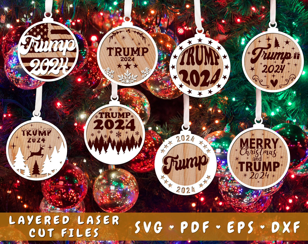 Trump 2024 Christmas Ornaments Laser SVG Bundle - 8 Designs - So Fontsy