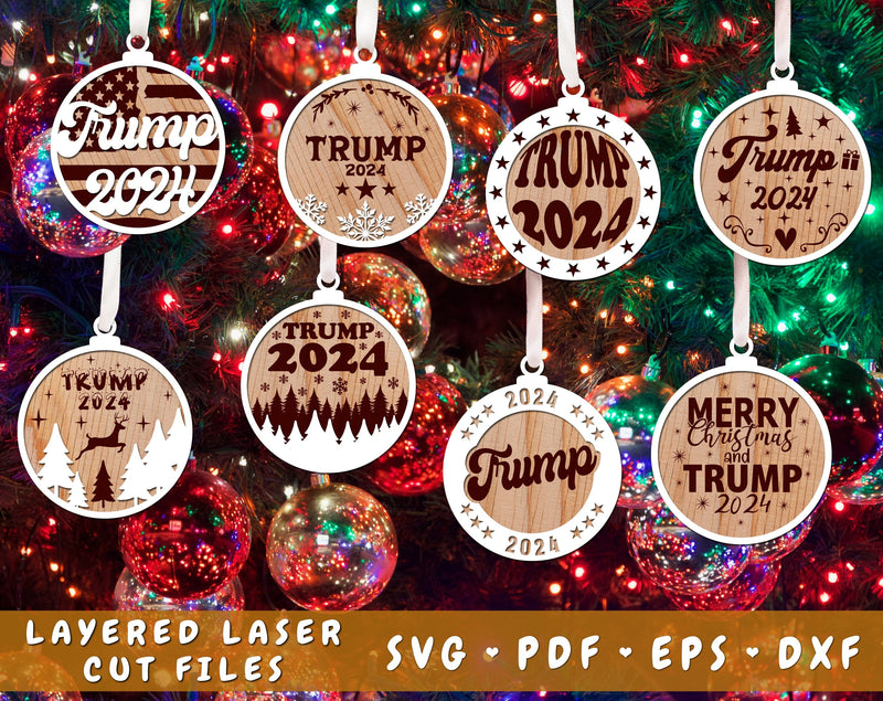 Trump 2024 Christmas Ornaments Laser SVG Bundle - 8 Designs - So Fontsy