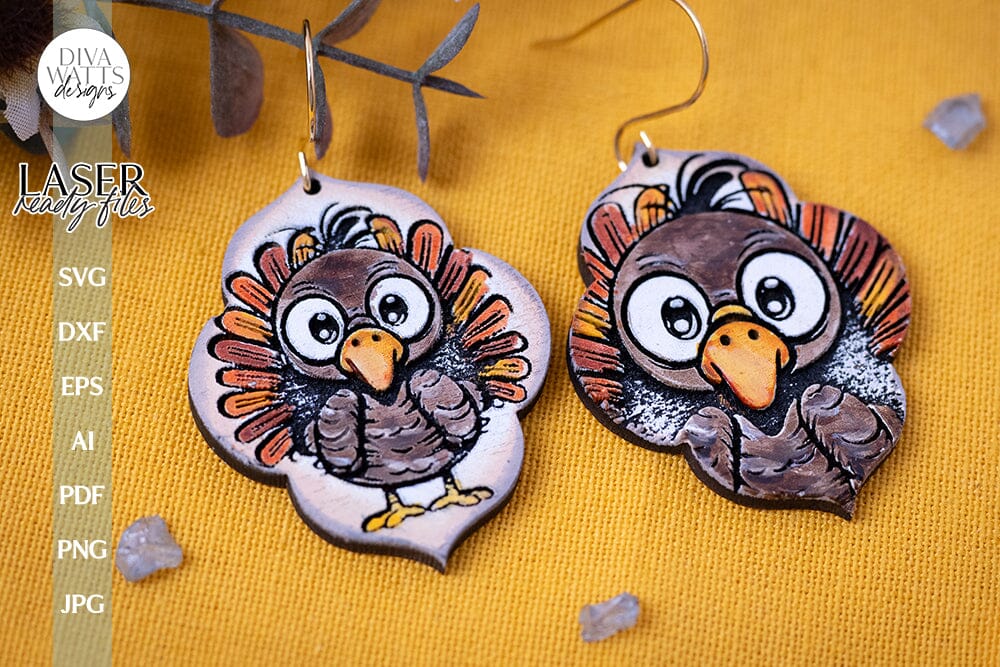 Turkey Earrings SVG For Laser Fall Earrings Cute Turkey Glowforge Earr ...