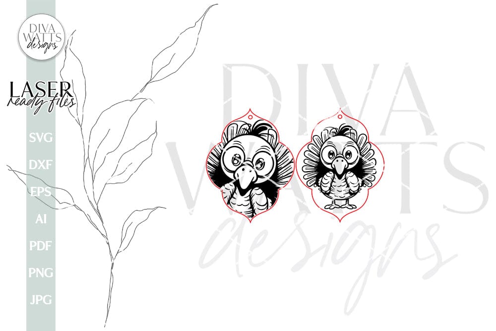 Turkey Earrings SVG For Laser Fall Earrings Cute Turkey Glowforge Earr ...