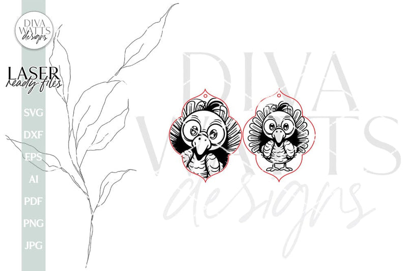 Turkey Earrings SVG For Laser Fall Earrings Cute Turkey Glowforge Earr ...