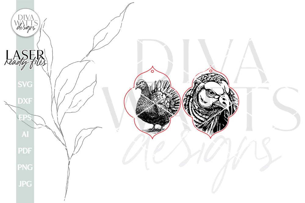 Turkey Earrings SVG For Laser Fall Earrings Realistic Turkey Glowforge ...