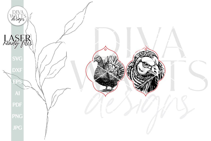 Turkey Earrings SVG For Laser Fall Earrings Realistic Turkey Glowforge ...