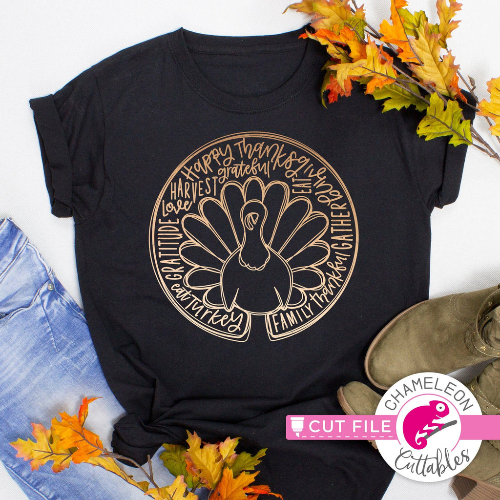 Turkey Thanksgiving word art circle svg png dxf - So Fontsy