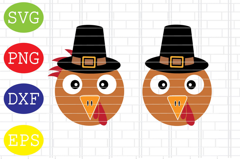Turkey with Pilgrim Hat Svg, Turkey Face Svg, Thanksgiving Svg, Welcome ...