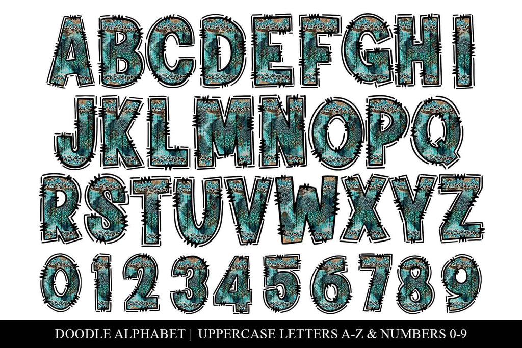 Turquoise And Cheetah Southwestern Doodle Letters - So Fontsy