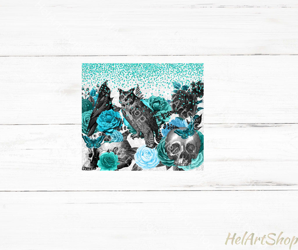 Turquoise Gothic Tumbler PNG, Halloween SKINNY TUMBLER Png - So Fontsy