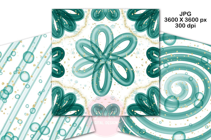Turquoise Ink Glitter Digital Papers Backgrounds Set - So Fontsy