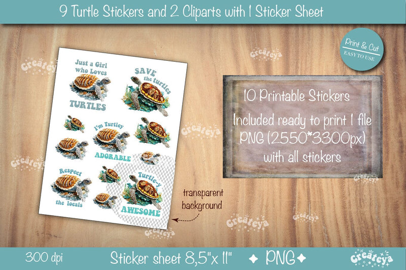 Turtle stickers Bundle Funny Sticker Printable stickers sheet PNG - So ...