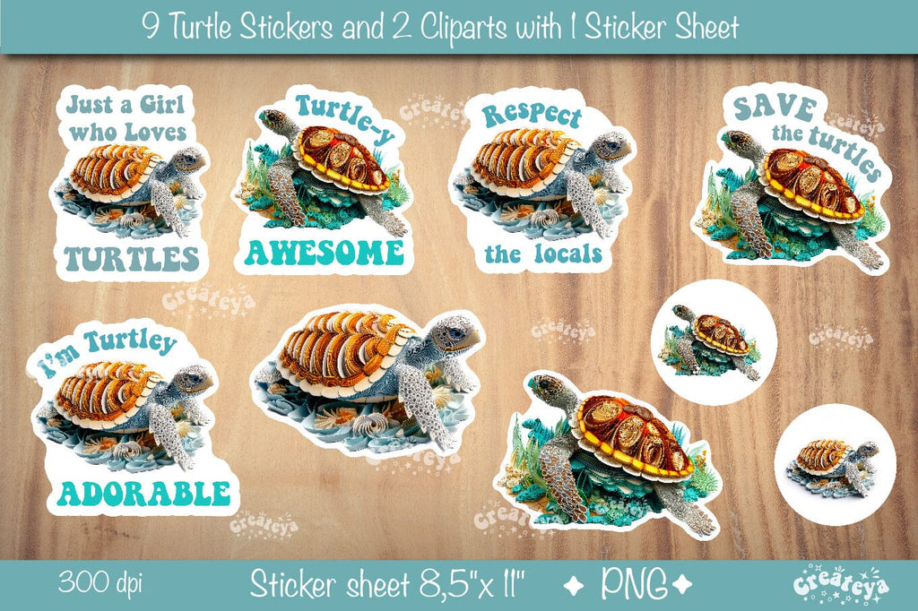 Turtle stickers Bundle Funny Sticker Printable stickers sheet PNG - So ...