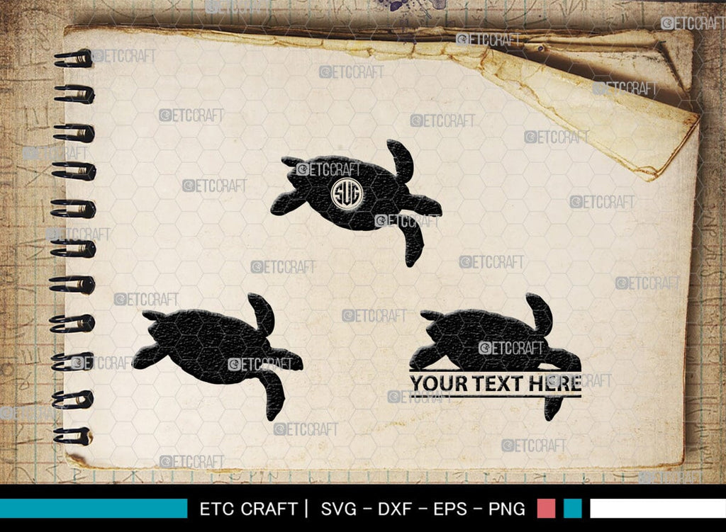 Turtles Monogram, Turtle Silhouette, Turtle SVG, Aquatic Turtle Svg ...