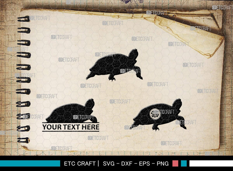 Turtles Monogram, Turtle Silhouette, Turtle SVG, Aquatic Turtle Svg ...