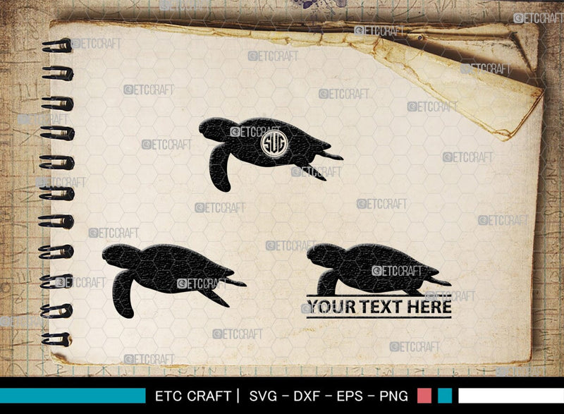 Turtles Monogram, Turtle Silhouette, Turtle SVG, Aquatic Turtle Svg ...