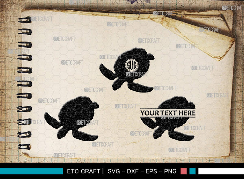 Turtles Monogram, Turtle Silhouette, Turtle SVG, Aquatic Turtle Svg ...