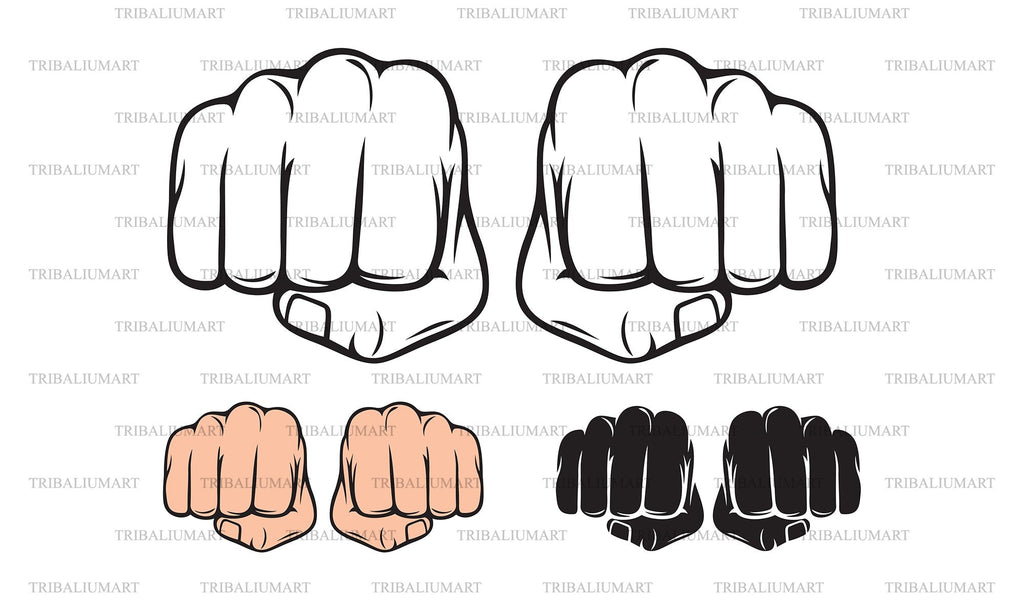 Two fists. Cut files for Cricut. Clip Art silhouette (eps, svg, pdf ...