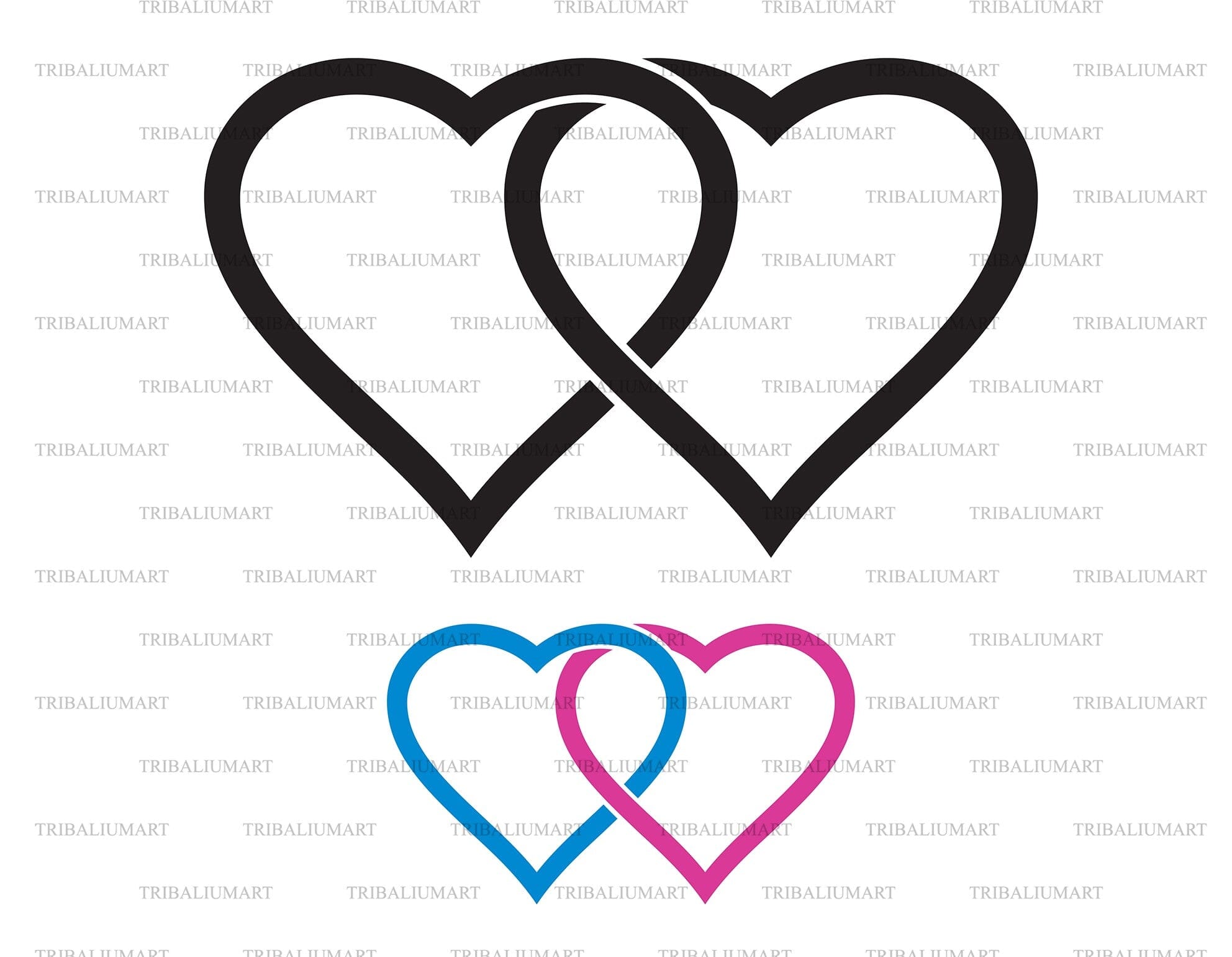 Two Hearts. Cut files for Cricut. Clip Art (eps, svg, pdf, png, dxf ...
