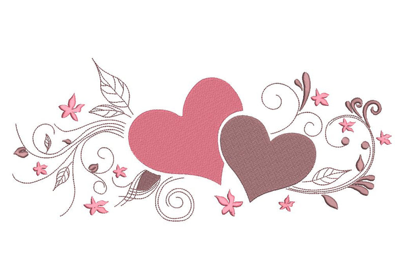 Two Valentine Hearts Machine Embroidery Design - So Fontsy