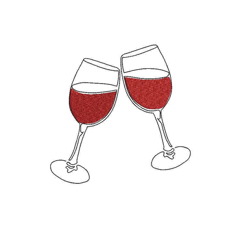 Two Wine Glasses Machine Embroidery Design - So Fontsy