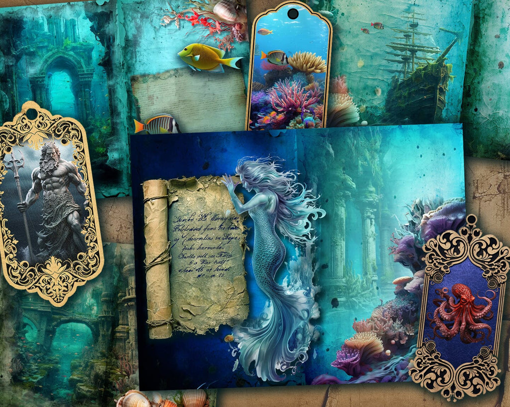 Underwater Junk Journal, Lost City Under the Sea, Atlantis, Ephemera ...