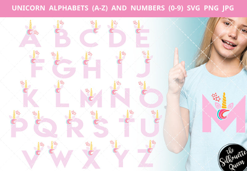 Unicorn alphabet a-z svg, unicorn numbers 1-9 svg, alphabet clipart ...