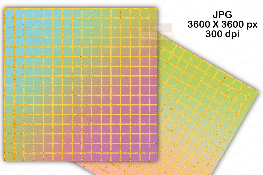 Unicorn Gold Grid Digital Papers Background - So Fontsy