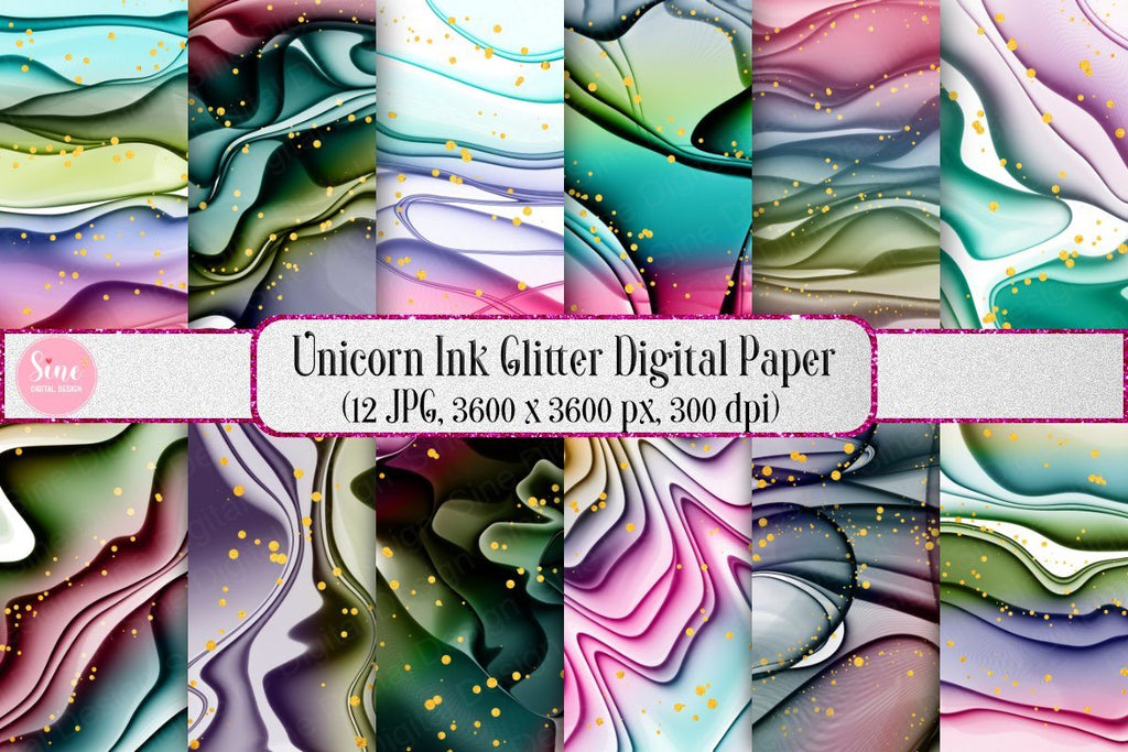 Unicorn Ink Glitter Digital Papers Background Pack - So Fontsy