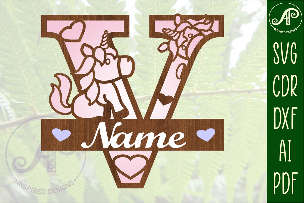 Unicorn Monogram Letter V SVG Cut File - So Fontsy
