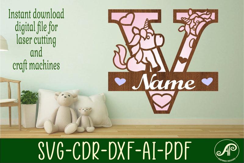 Unicorn Monogram Letter V SVG Cut File - So Fontsy