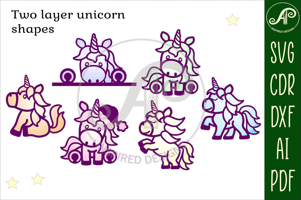 Unicorn two layer laser cut SVG files - So Fontsy