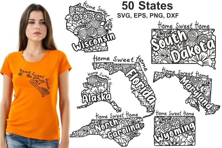 50 States SVG Bundle, US States Cut File, American State SVG - So Fontsy