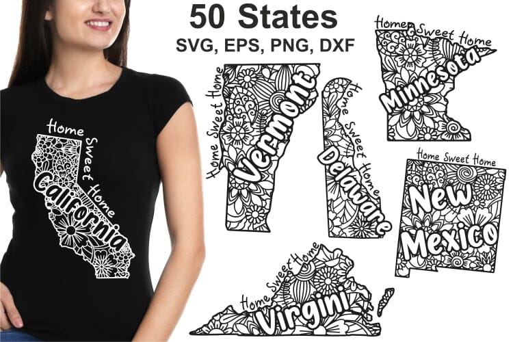 50 States SVG Bundle, US States Cut File, American State SVG - So Fontsy