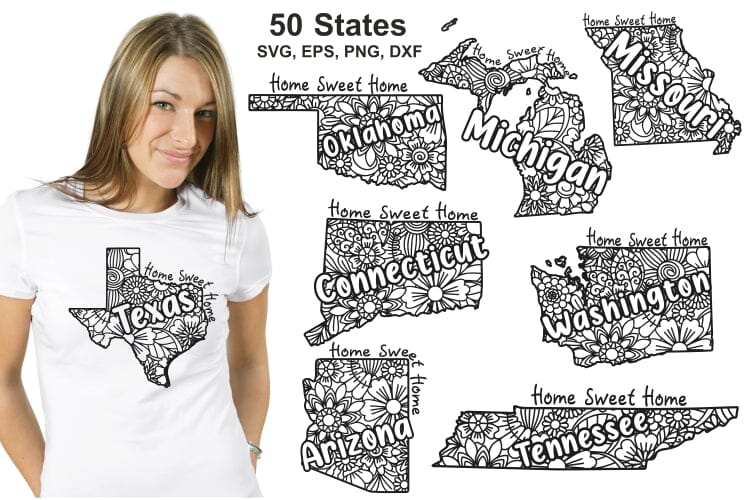 50 States SVG Bundle, US States Cut File, American State SVG - So Fontsy