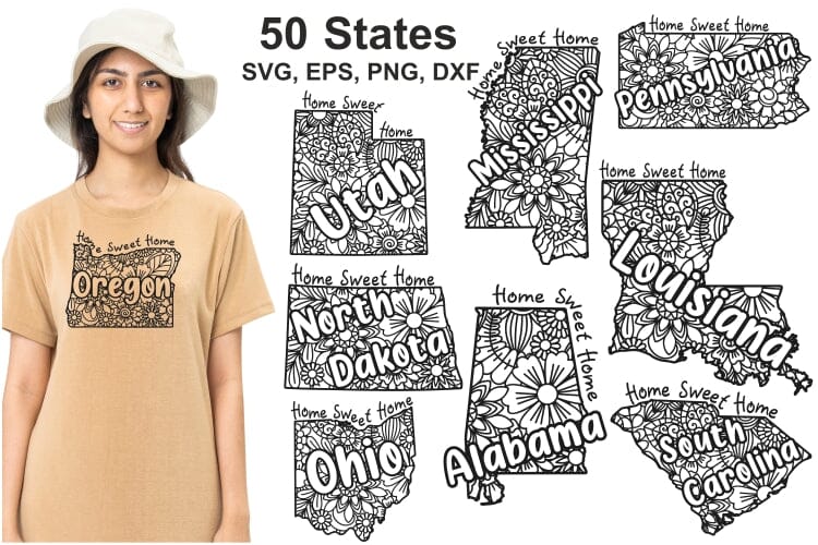 50 States SVG Bundle, US States Cut File, American State SVG - So Fontsy