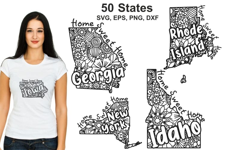 50 States SVG Bundle, US States Cut File, American State SVG - So Fontsy