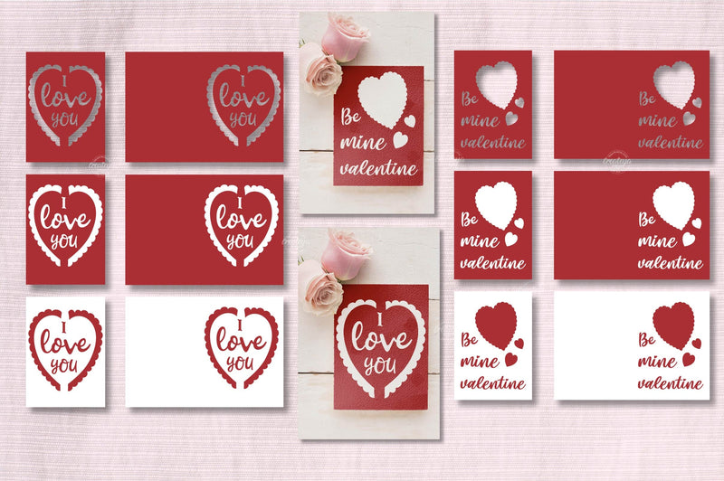 Valentine Card Bundle SVG| Heart card SVG| Love cards template| Paper ...