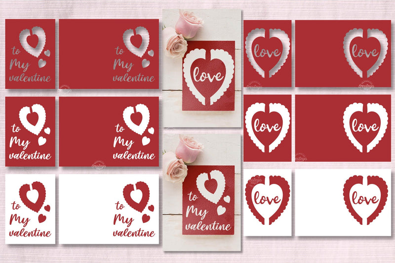 Valentine Card Bundle SVG| Heart card SVG| Love cards template| Paper ...
