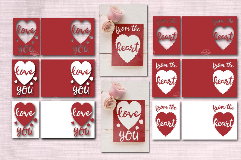 Valentine Card Bundle SVG| Heart card SVG| Love cards template| Paper ...