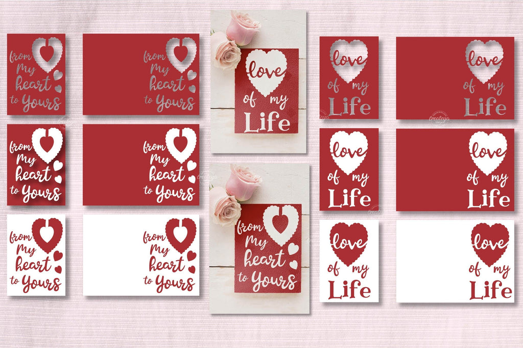 Valentine Card Bundle SVG| Heart card SVG| Love cards template| Paper ...