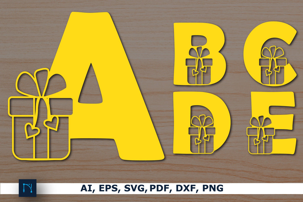 Valentine gift box Alphabet SVG Bundle - So Fontsy
