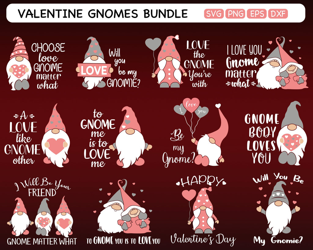 Valentine Gnomes Mega Bundle Svg, Valentine's Day Gnomes Bundle, Gnomes ...