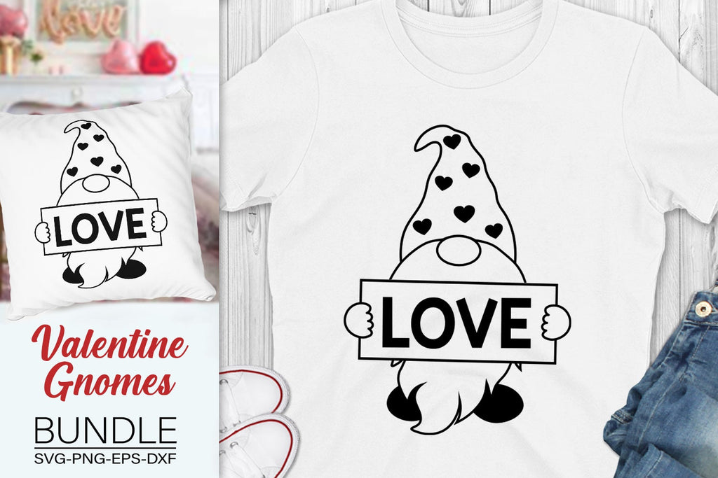 Valentine Gnomes Svg Bundle, Outline Gnomes Bundle, Valentine's Day Svg ...