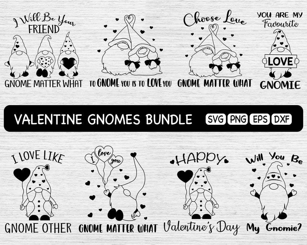 Valentine Gnomes Svg Bundle, Outline Gnomes Bundle, Valentine's Day Svg ...