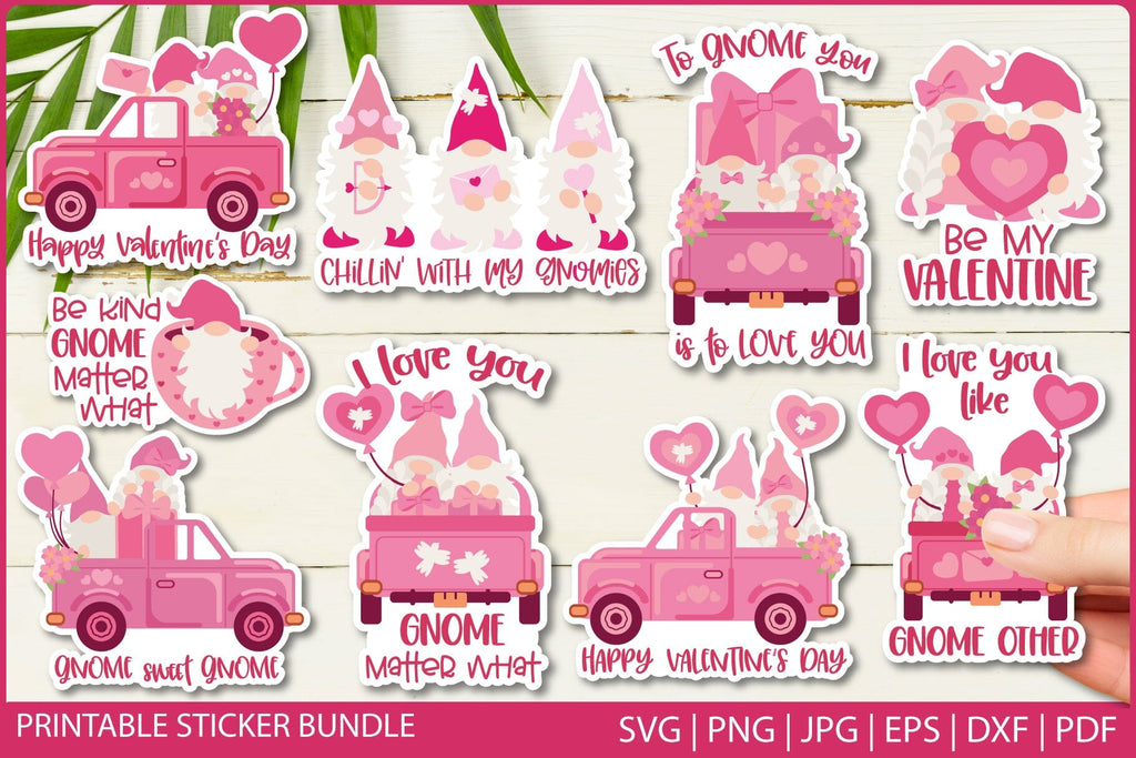 Valentine Gnomes SVG Bundle| Printable Stickers for Cricut - So Fontsy