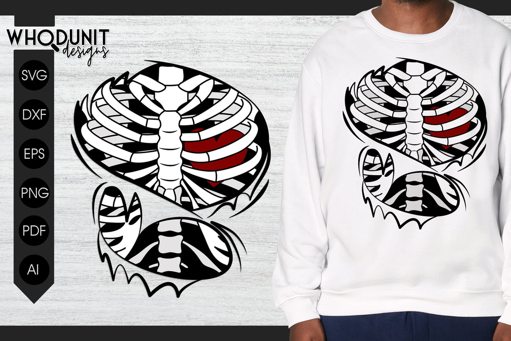 Valentine Skeleton SVG | Heart Ribcage | Ripped Shirt - So Fontsy
