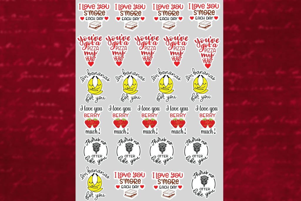 Valentine Stickers - 5 Printable Stickers - Love Puns - So Fontsy